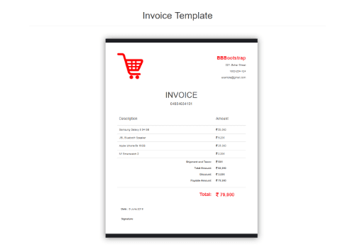 Bootstrap 4 product invoice card Example