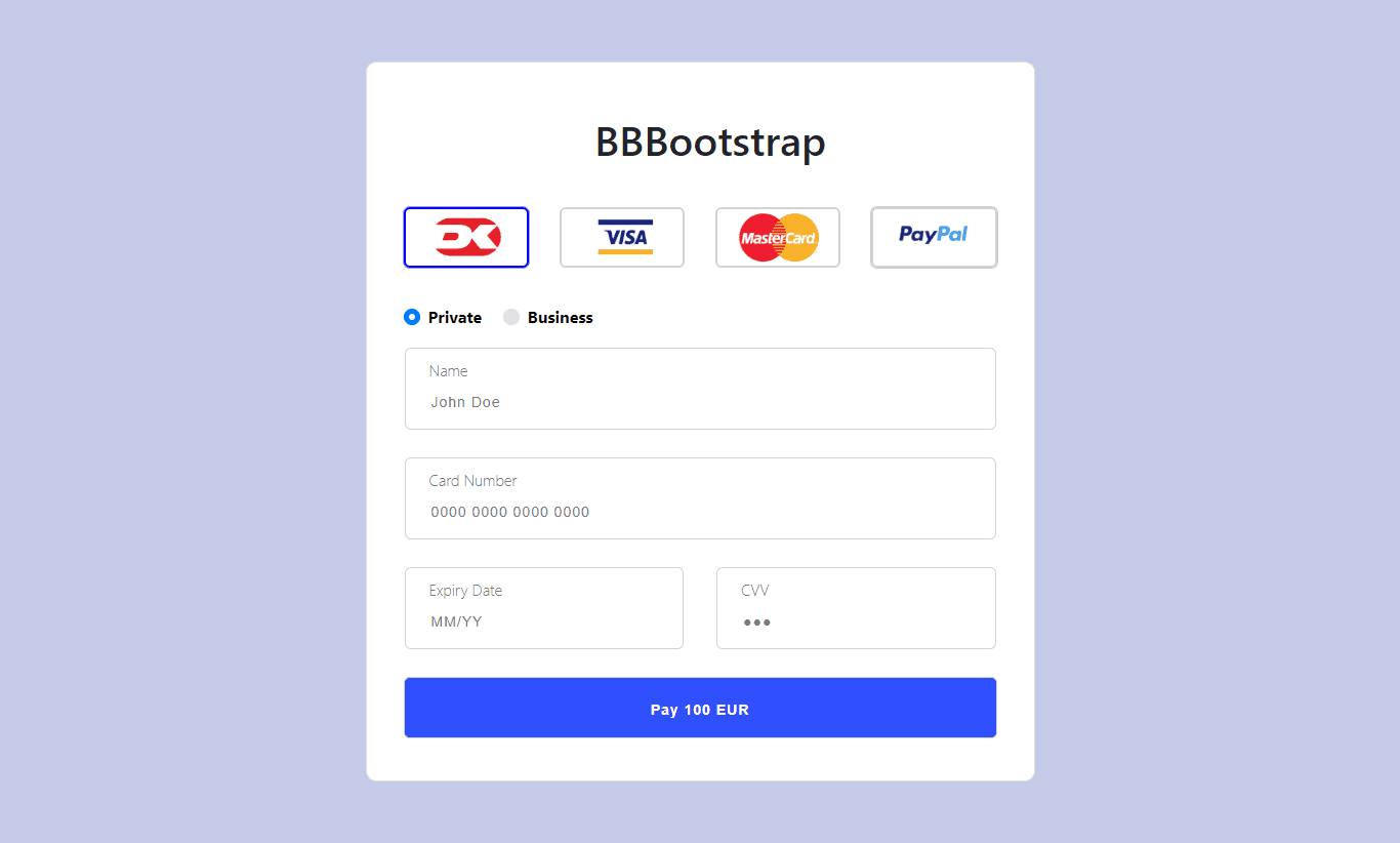 Bootstrap 4 step credit card payment form with order details Example