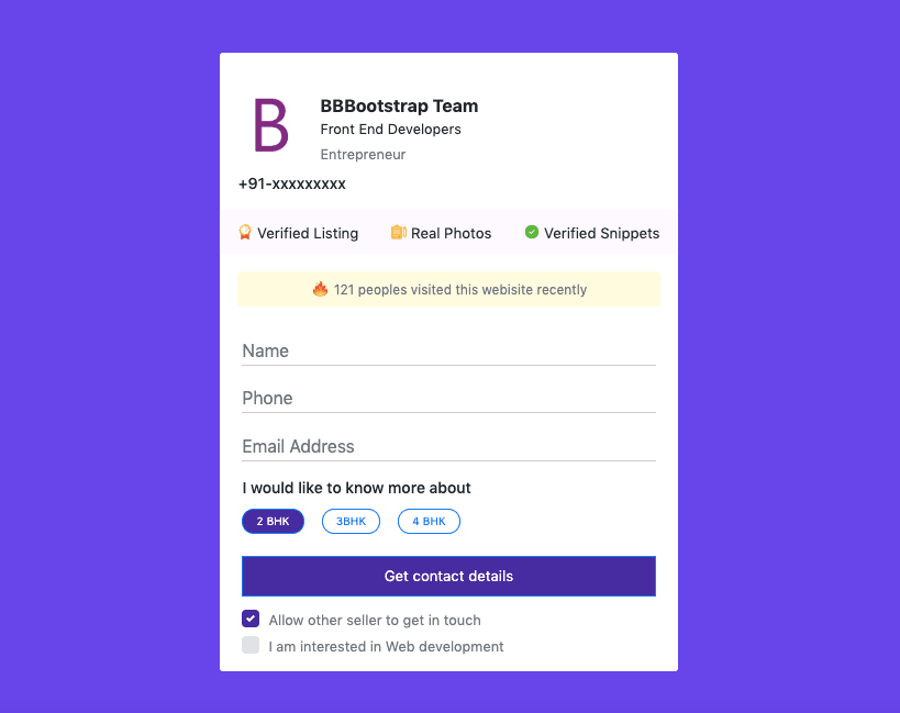 Bootstrap 5 delivery address template with gradient color Example