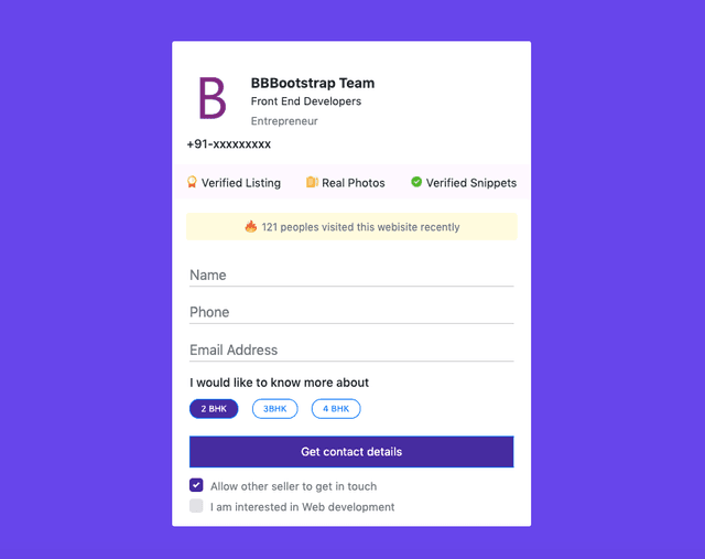 Bootstrap 5 contact us with box shadow Example