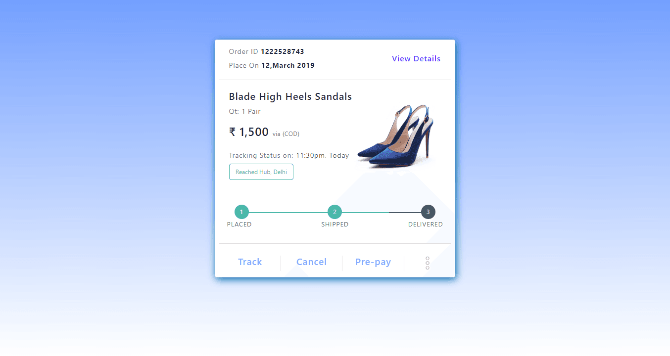 Bootstrap 4 ecommerce product order details with tracking Example