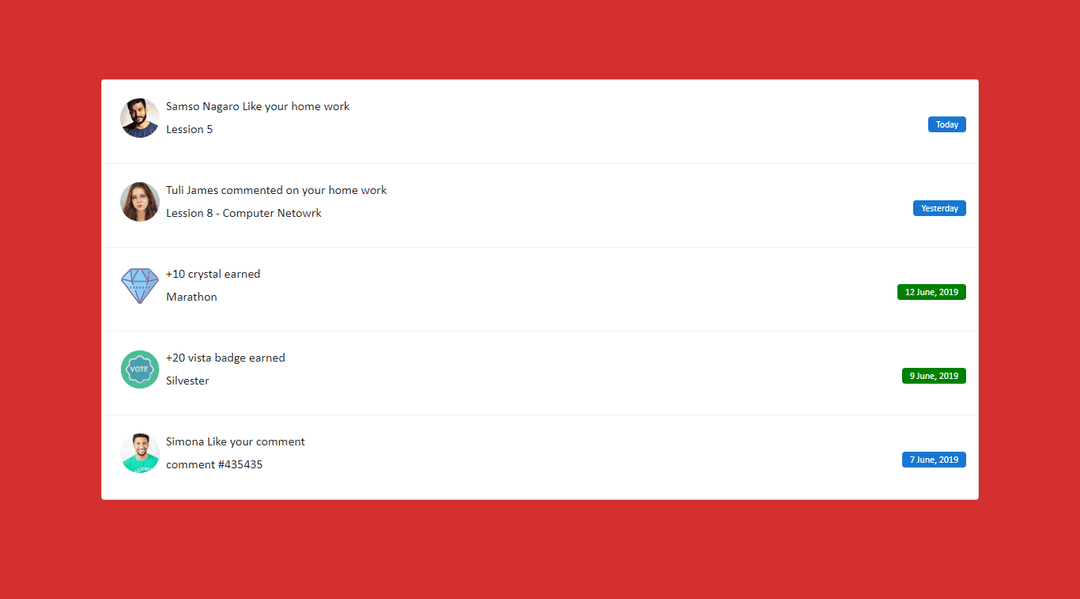 Bootstrap 4 User activity interface Example