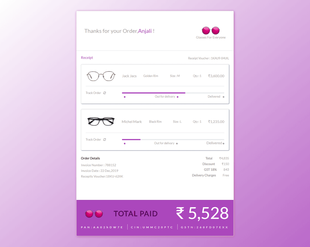 Bootstrap 4 Order tracking template with all details Example