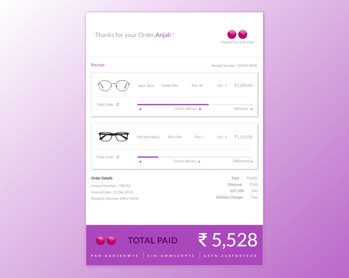 Bootstrap 4 order details with tracking button Example