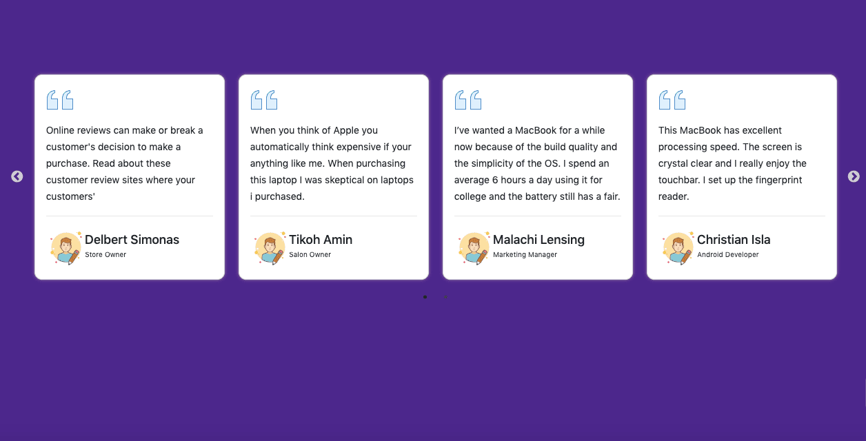 Bootstrap 4 Awesome testimonial template for your company. Example