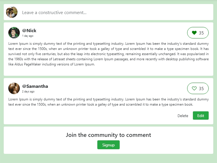 Bootstrap 4 comment section with reply input and vote up and down Example