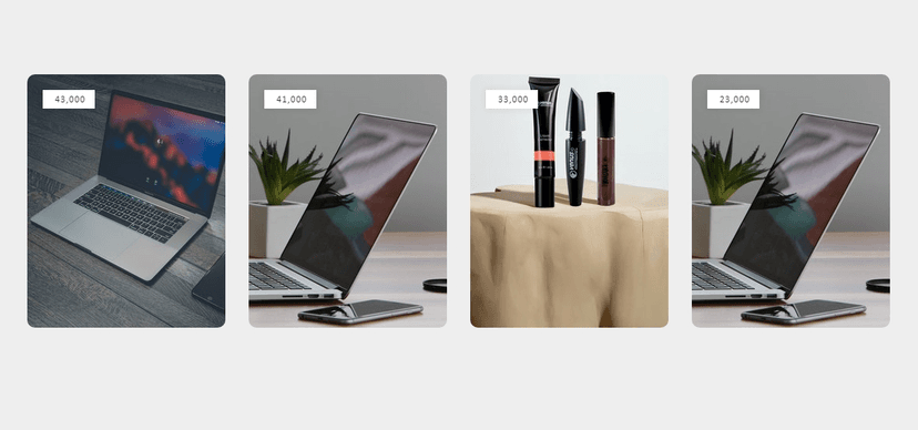 Bootstrap 4 product list with animated icons and discount badge Example