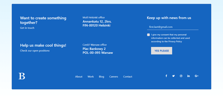 Bootstrap 4 orange themed footer with newsletter subscription Example