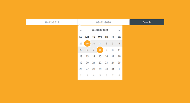 Bootstrap 4 blue themed date picker with date range and week number Example