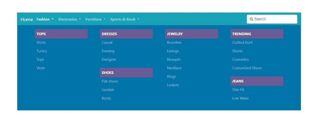 Bootstrap 4 Dropdown Megamenu Example