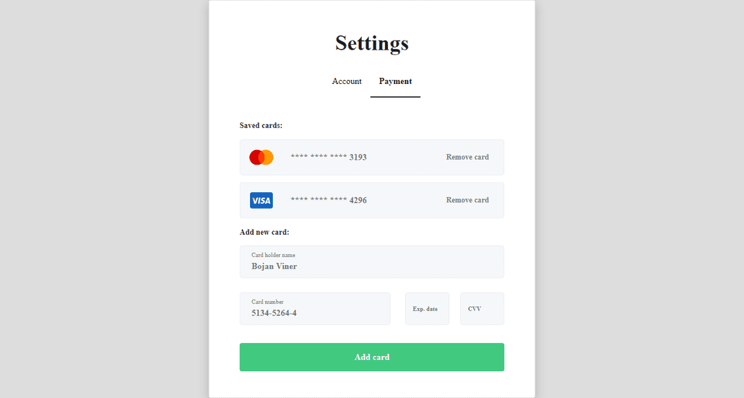 Bootstrap 4 Simple payment credit card form Example