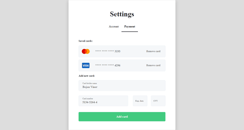 Bootstrap 4 Simple payment credit card form Example