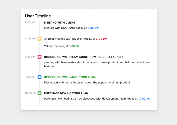 Bootstrap 4 user business timeline with time Example