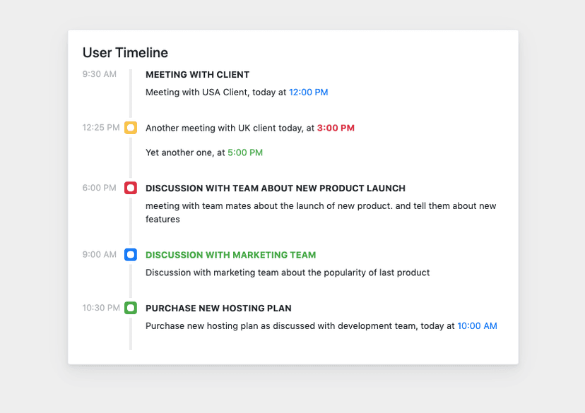 Bootstrap 4 user business timeline with time Example