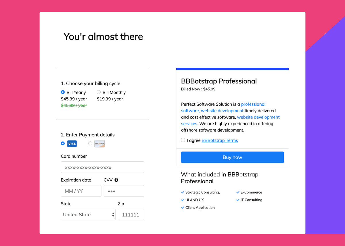 Bootstrap 4 Detailed billing template Example