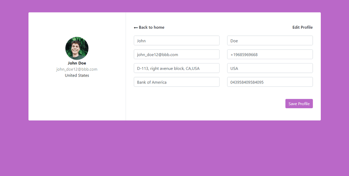 Bootstrap 4 Edit profile accounts setting template Example