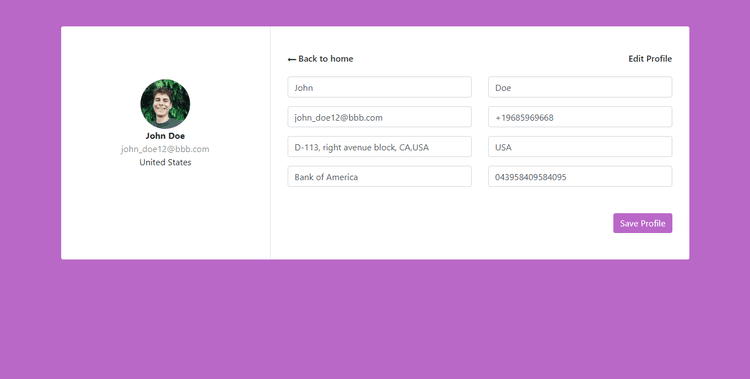 Bootstrap 4 Edit profile accounts setting template Example