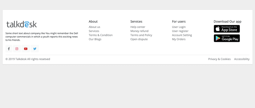 Bootstrap 5 website Footer Design Dark Mode with newsletter form Example