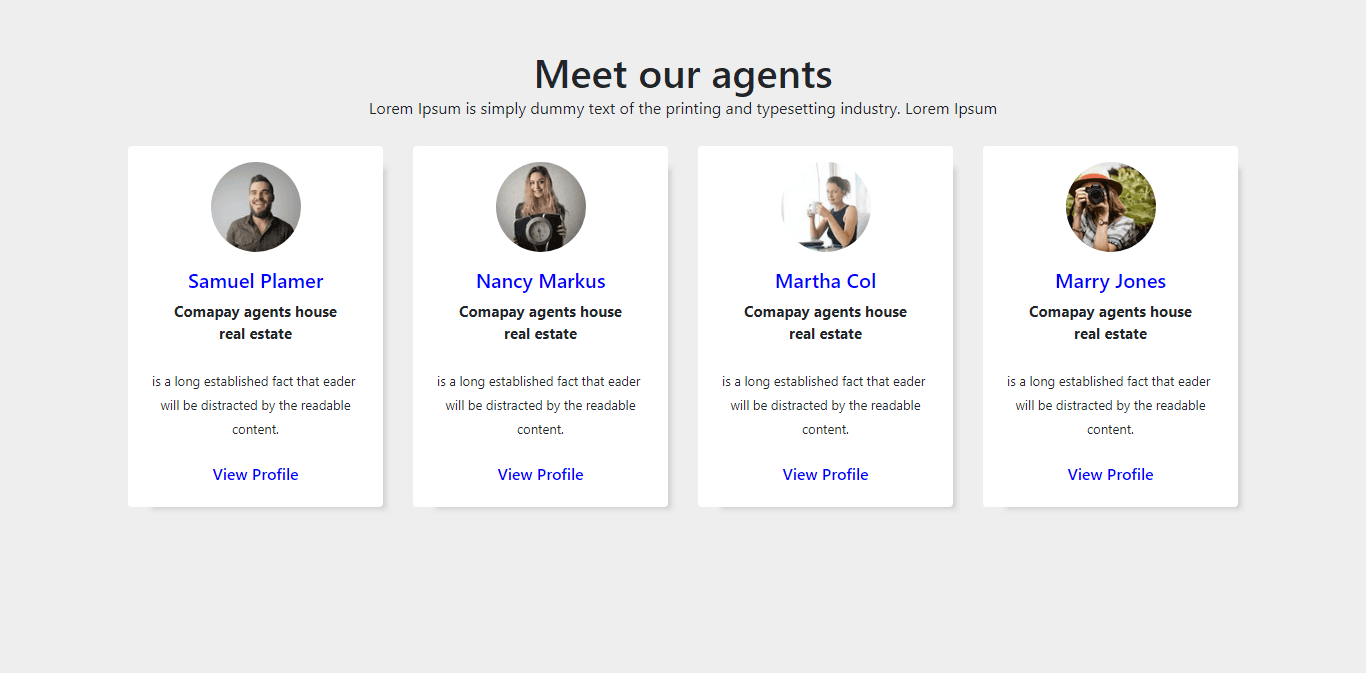 Bootstrap 4 Our team section with hover and font awesome icons Example