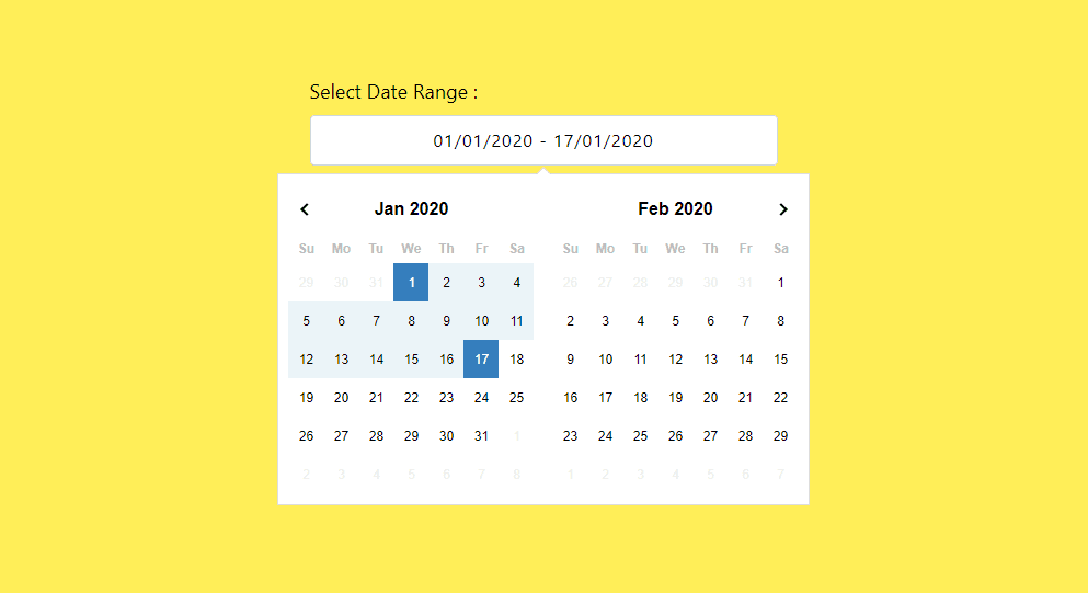 Bootstrap 4 blue themed date picker with date range and week number Example