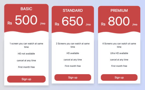 Bootstrap 5 standard plan pricing table Example