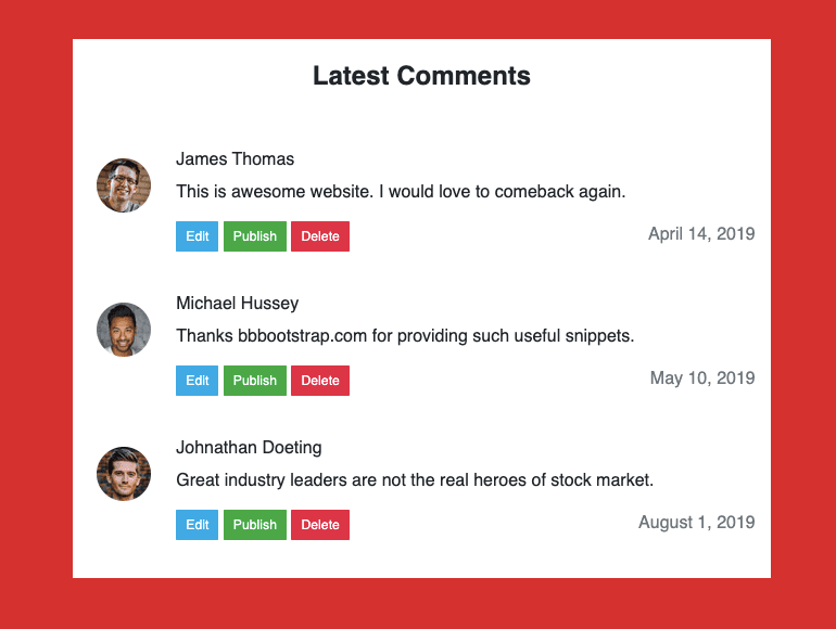 Bootstrap 5 user comment section template Example