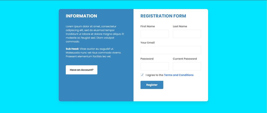 Bootstrap 5 Glowing register form Example