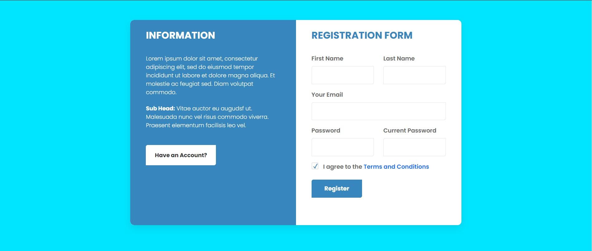 Bootstrap 5 Glowing register form Example