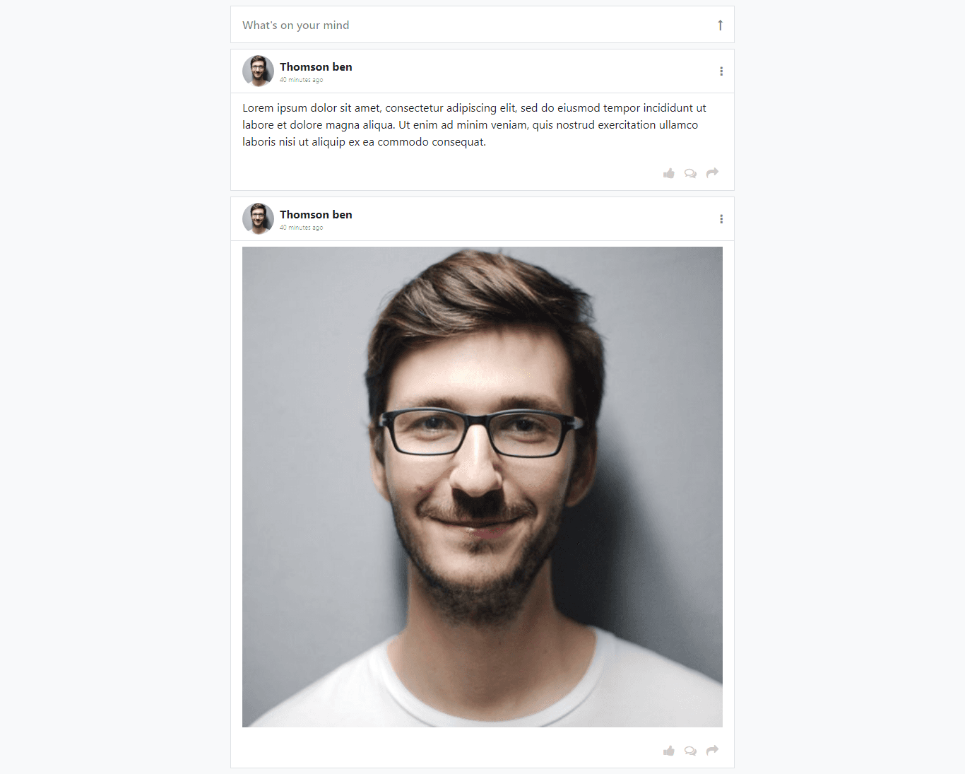 Bootstrap 5 facebook post template Example