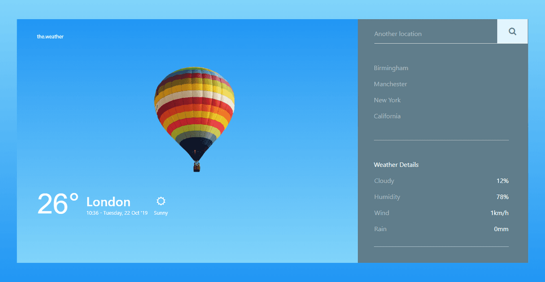 Bootstrap 4 weather widget with time and date Example