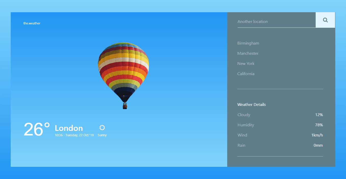 Bootstrap 4 weather card with day and time wise temprature Example