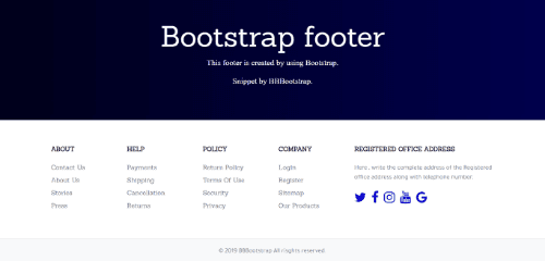 Bootstrap 4 Responsive footer template with subscription Example
