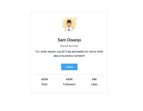 Bootstrap 5 user profile information card with social icons Example