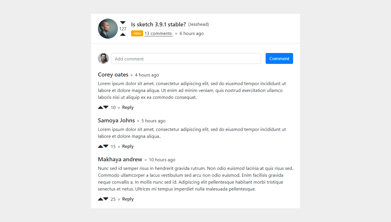 Bootstrap 4 like comment share section with comment box Example