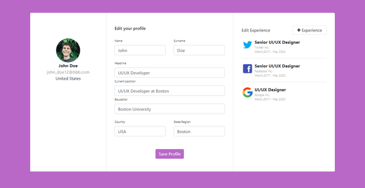 Bootstrap 5 edit user profile template Example