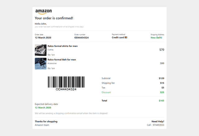 Bootstrap 4 Ecommerce product invoice template Example
