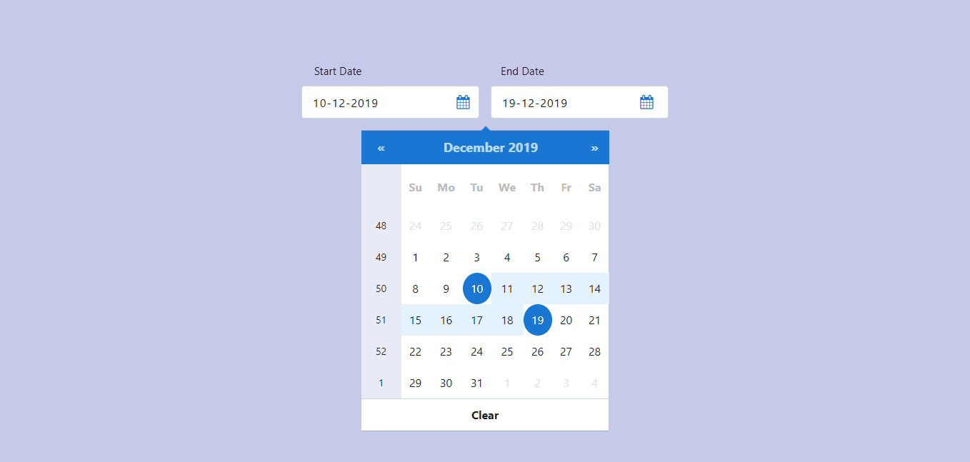 Bootstrap 4 datepicker input form with button Example